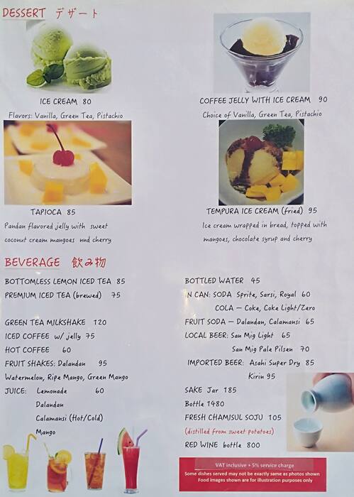 Carta del restaurante Ariake Japanese Cuisine - Tomas Morato, Ciudad Quezon