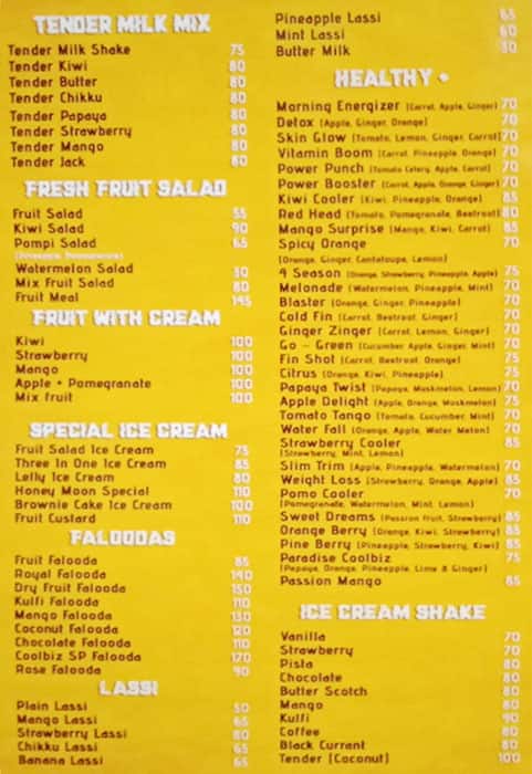 Menu of Cool Biz, Adyar, Chennai