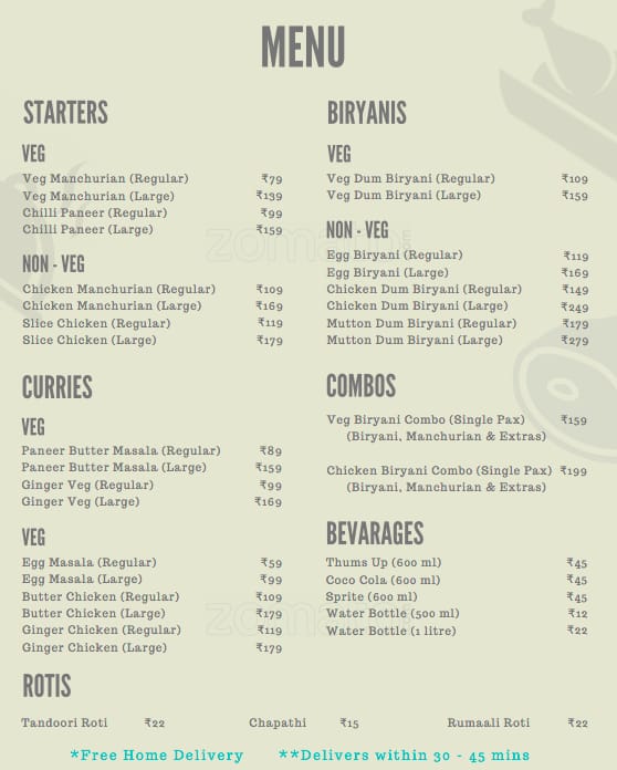 Menu at Arabian Mandi house, Hyderabad, OU Road