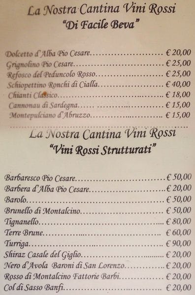 Menu at L'Isola D'Oro restaurant, Rome