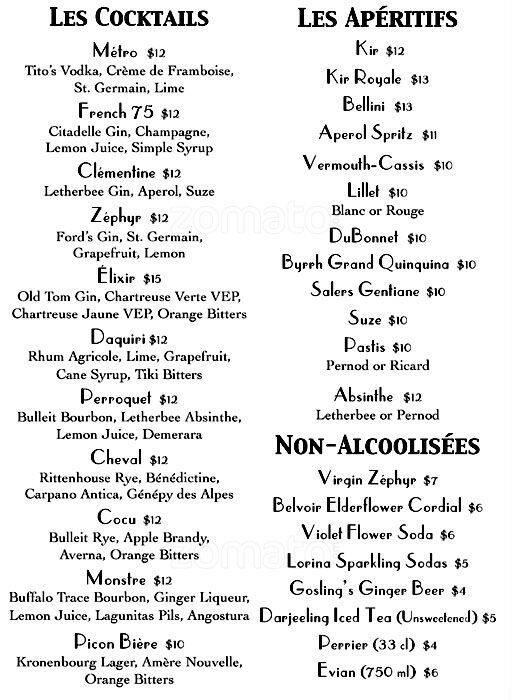 Menu at Le Bouchon restaurant, Chicago