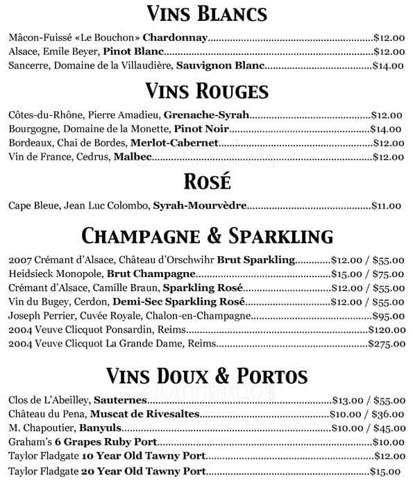 Menu at Le Bouchon restaurant, Chicago