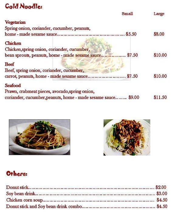 Menu at Oh Dumpling restaurant, Geelong