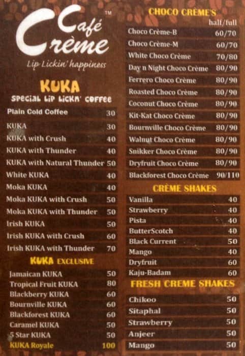 Cafe Creme Menu, Menu for Cafe Creme, Lonavala, Pune - Zomato