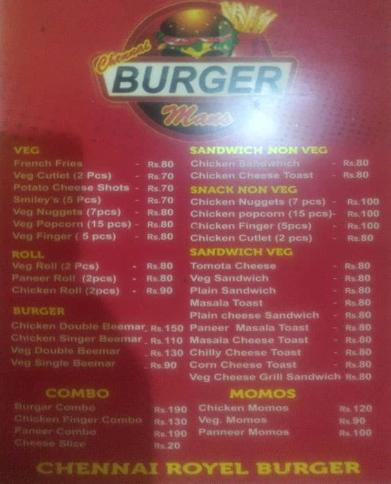 Menu at ROYAL BURGER, Chennai