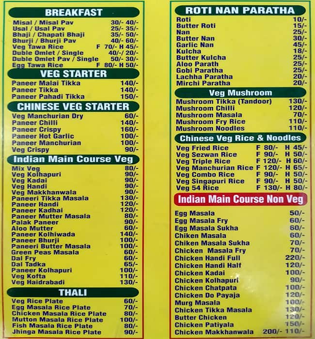 Menu of Metro Foodgrab, Near Andheri East Station, Mumbai
