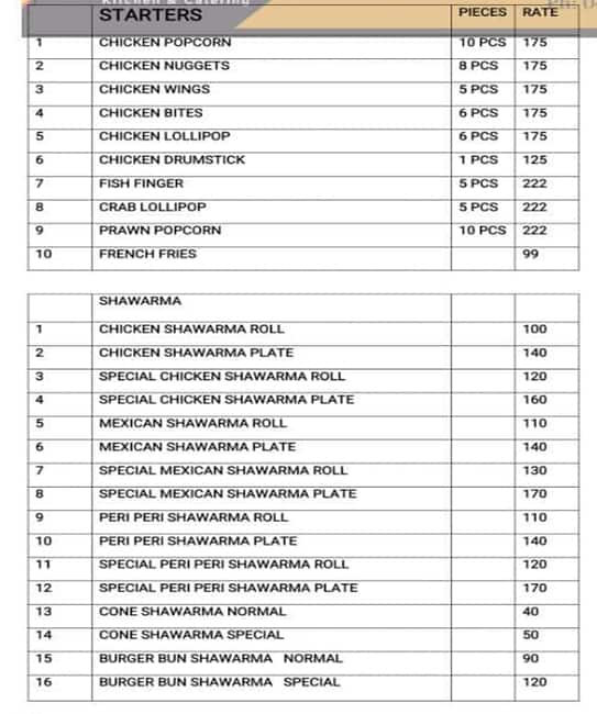 Menu of Zaitoon Kitchen & Catering, Poonamalle, Chennai