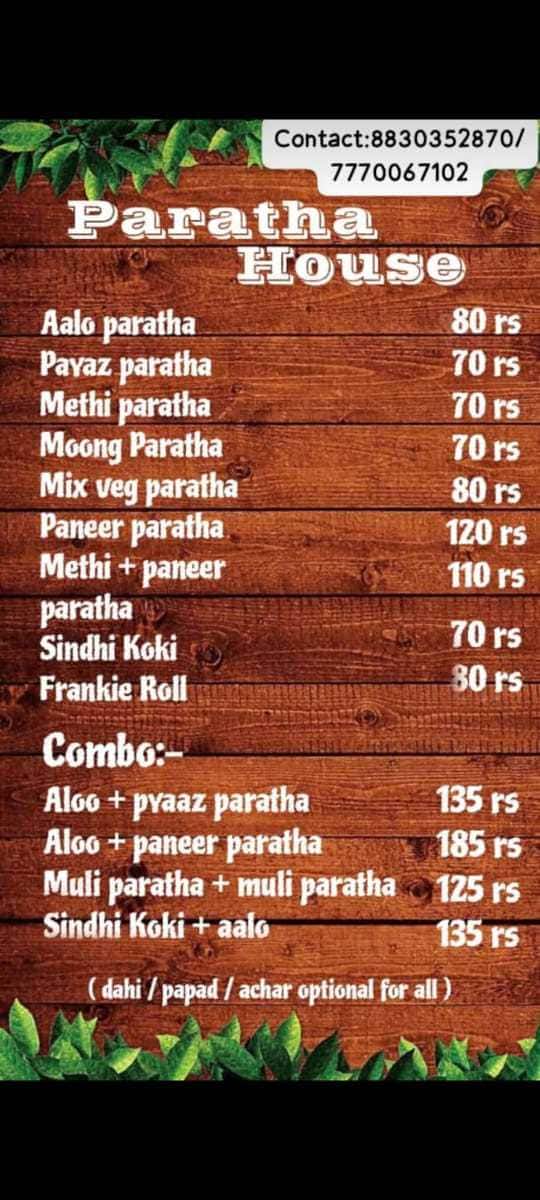 Menu of House Of Paratha, Pimple Saudagar, Pune