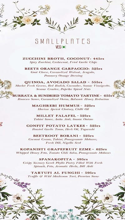 Menu of Begam, Defence Colony, New Delhi