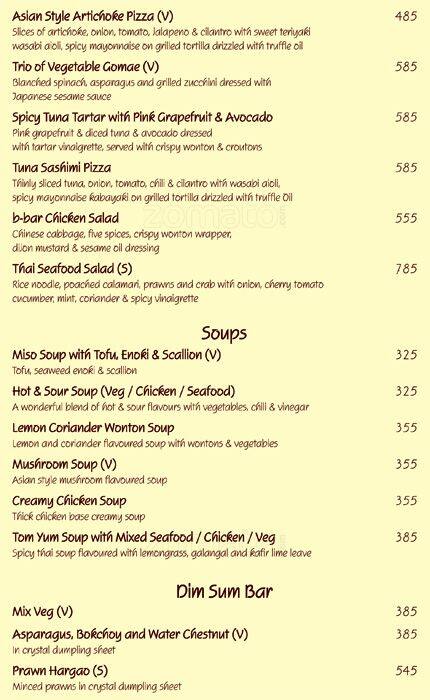 Menu at b-bar, New Delhi