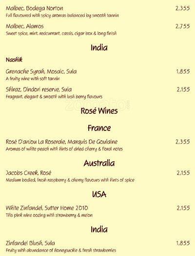 Menu at b-bar, New Delhi