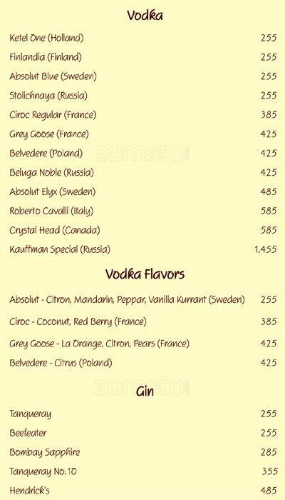 Menu at b-bar, New Delhi