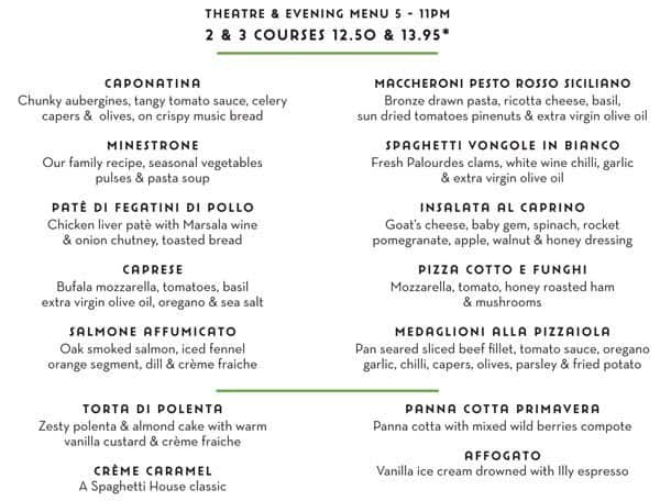 Menu at Spaghetti House pub & bar, London, 24 Cranbourn St