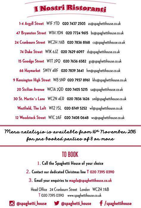 Menu at Spaghetti House pub & bar, London, 24 Cranbourn St