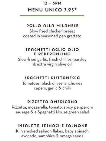 Menu at Spaghetti House pub & bar, London, 24 Cranbourn St