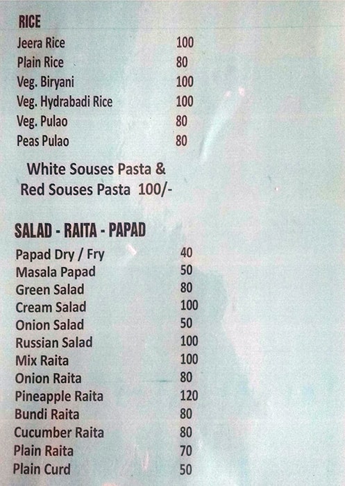 Menu at Hotel Simran, Panchkula, MR7V+WFH