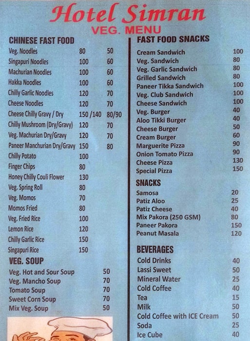 Menu at Hotel Simran, Panchkula, MR7V+WFH