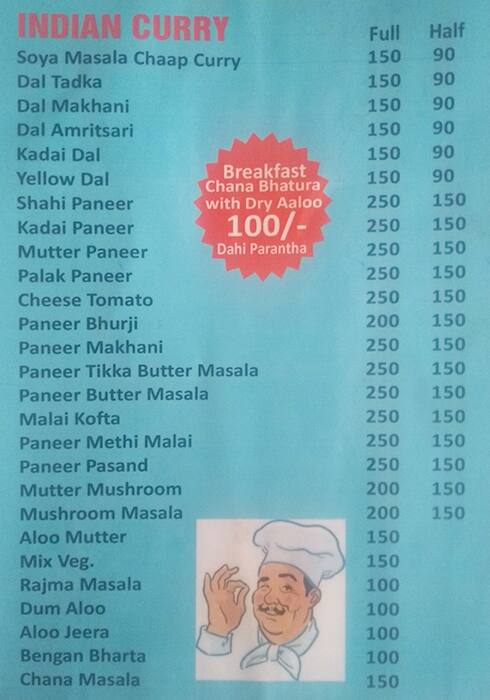 Menu at Hotel Simran, Panchkula, MR7V+WFH