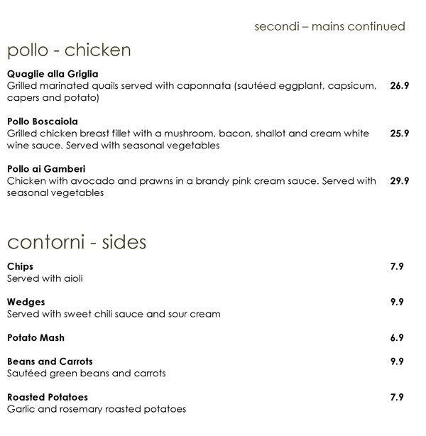 Menu at Rocco's Ristorante restaurant, Casula