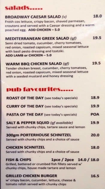 Menu at Broadway Hotel pub & bar, Glenelg South