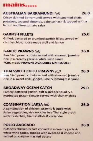 Menu at Broadway Hotel pub & bar, Glenelg South