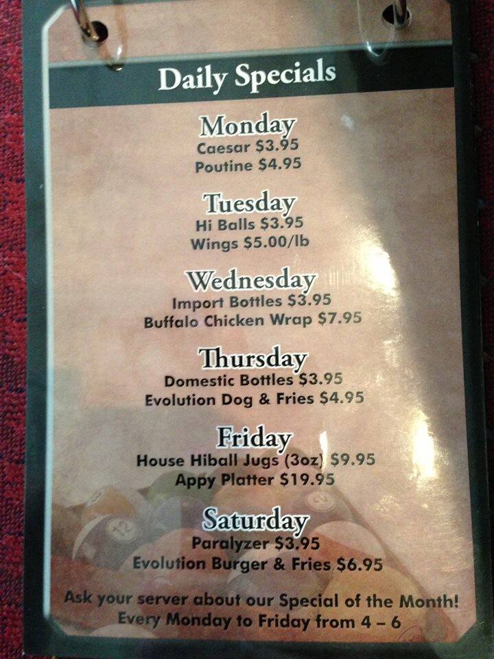 Menu at Evolution Entertainment Centre pub & bar, Crossfield