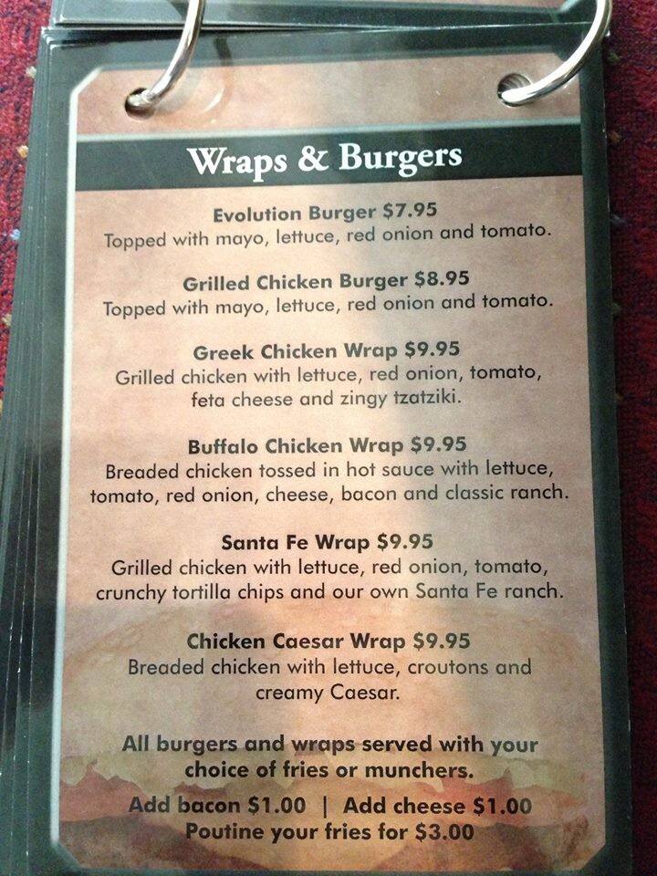 Menu at Evolution Entertainment Centre pub & bar, Crossfield