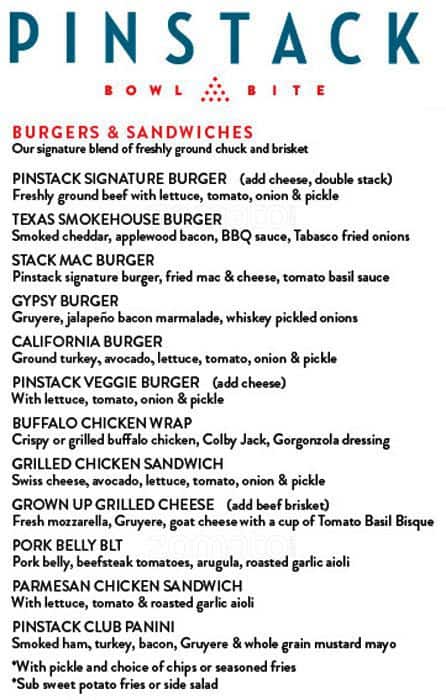 Menu at PINSTACK Plano restaurant, Plano