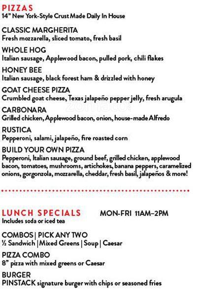 Menu at PINSTACK Plano restaurant, Plano