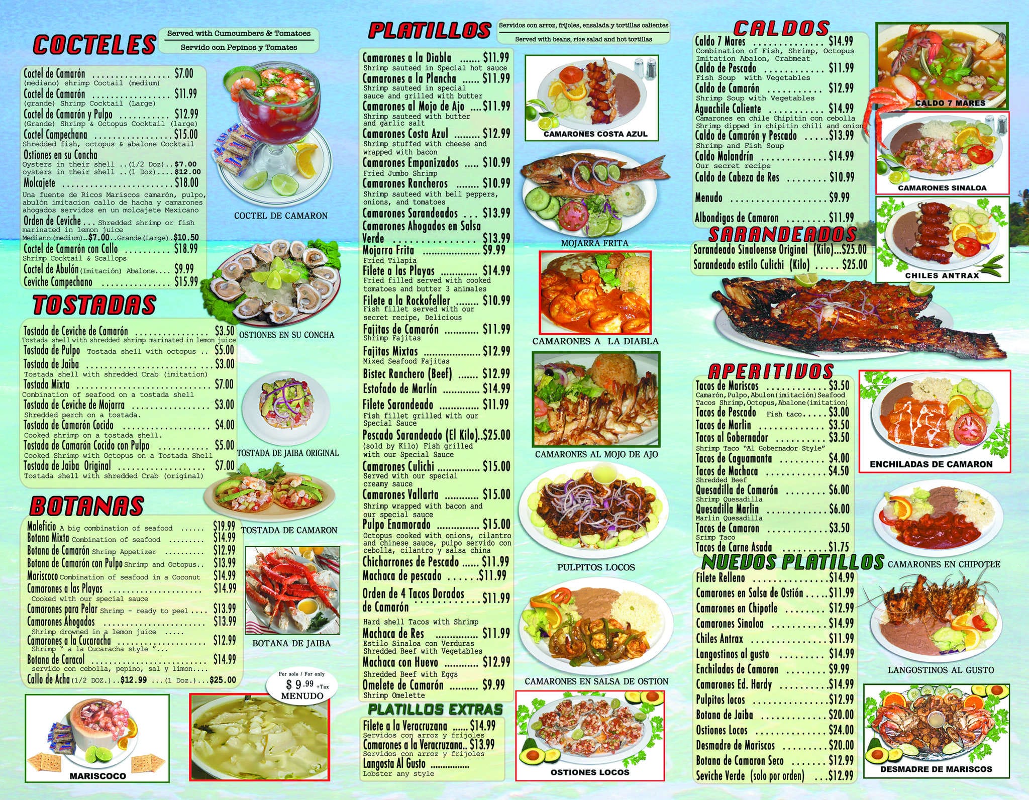Menu at Playas de Sinaloa Restaurante, Las Vegas