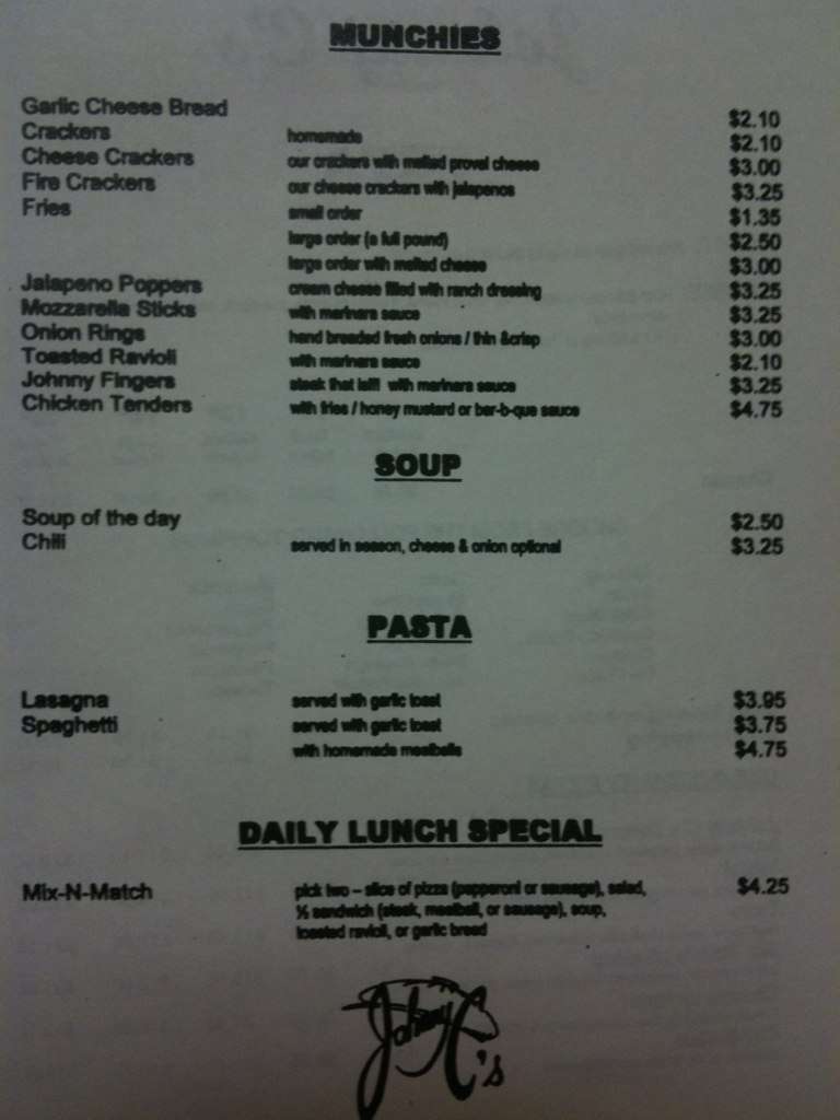 Menu at Johnny C's Pizza & Family Restaurant, Shawnee
