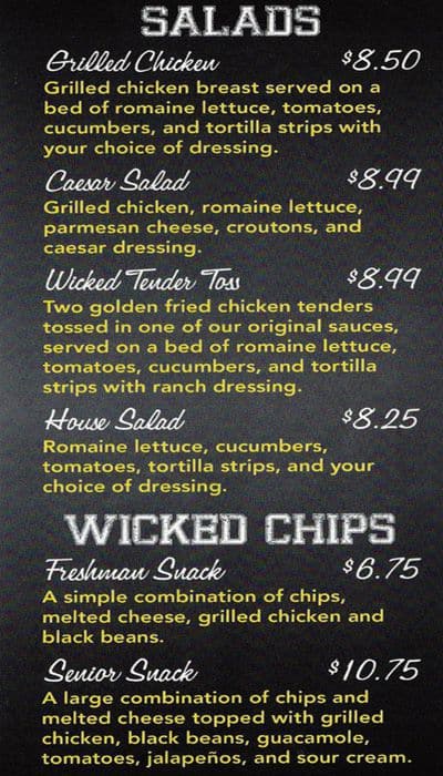 Menu at Wicked Chicken pub & bar, Santa Clara