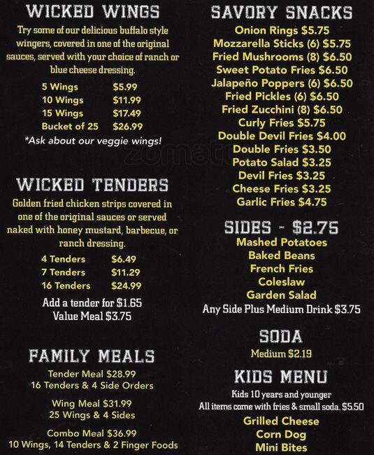 Menu at Wicked Chicken pub & bar, Santa Clara