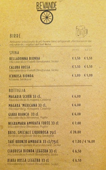 Menu at Slow Sud restaurant, Milan, Via delle Asole