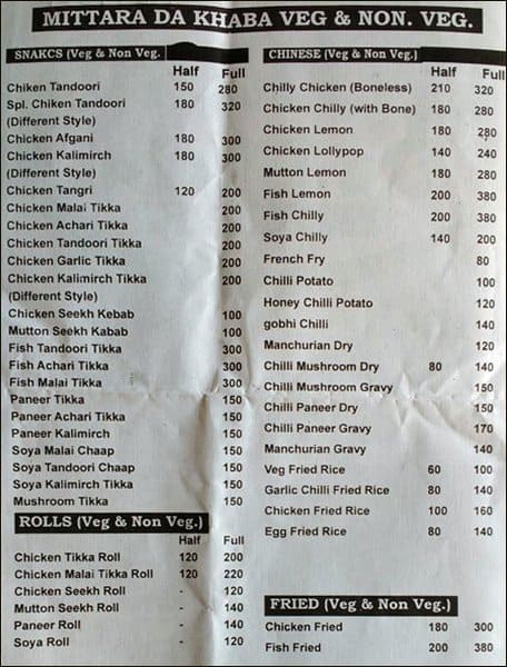 Mitra Da Dhaba Menu, Menu for Mitra Da Dhaba, Uttam Nagar, New Delhi ...