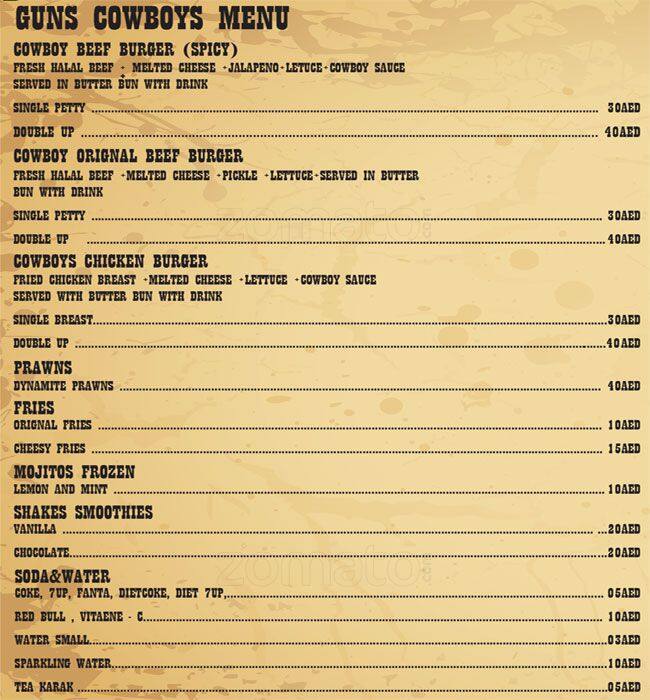 Guns and Cowboys Menu, Menu for Guns and Cowboys, Al Warqa, Dubai - Zomato