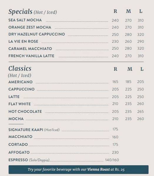 Menu of Third Wave Coffee, Indiranagar, Bangalore