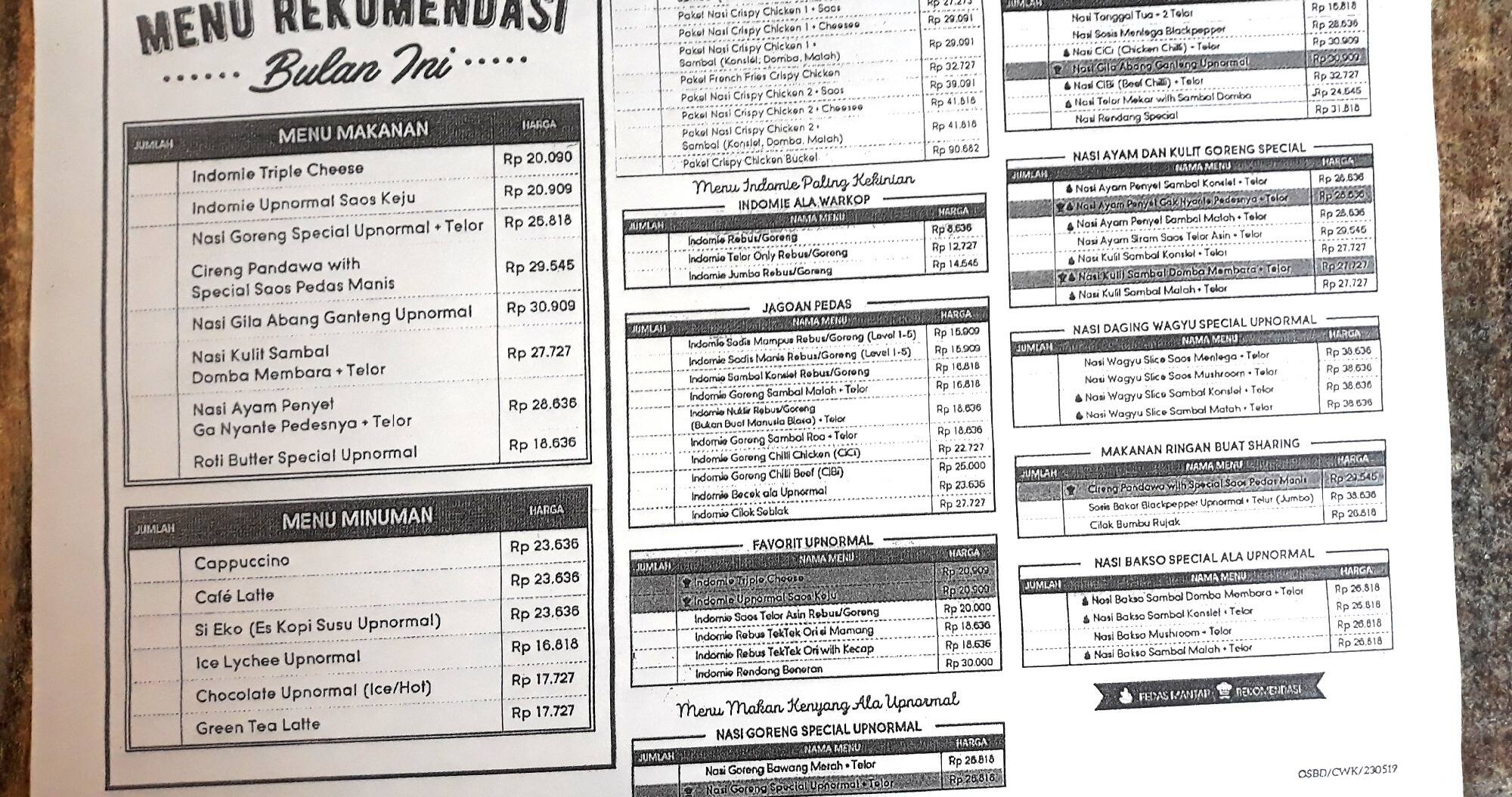 Menu at Warunk Upnormal cafe, Bandung, Jl. Dipati Ukur No.3