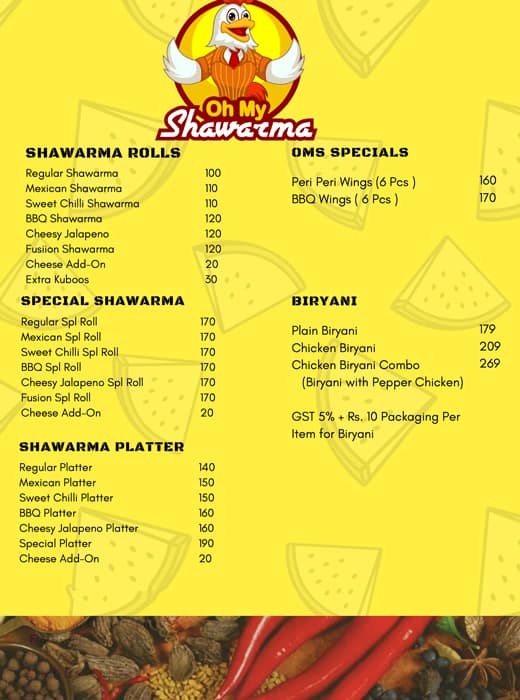 Menu of Oh My Shawarma, Porur, Chennai