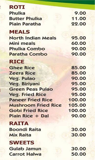 Menu at Indian foody, Bengaluru, 21th