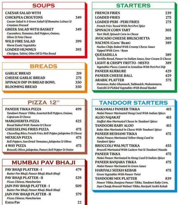 Menu of Terreza, Borivali West, Mumbai