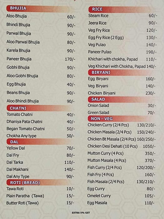 Menu of Hotel Aditya Palace, Ashok Nagar, Ranchi