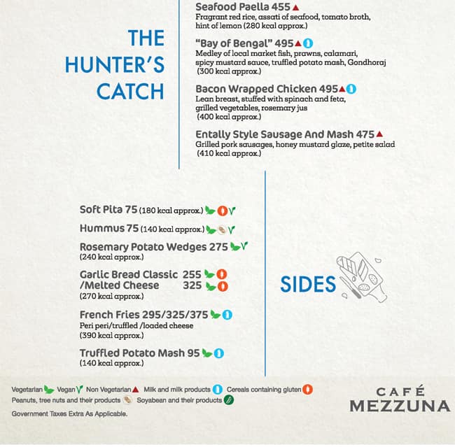 Menu at Cafe Mezzuna, Kolkata, Shop No. 401 – 402