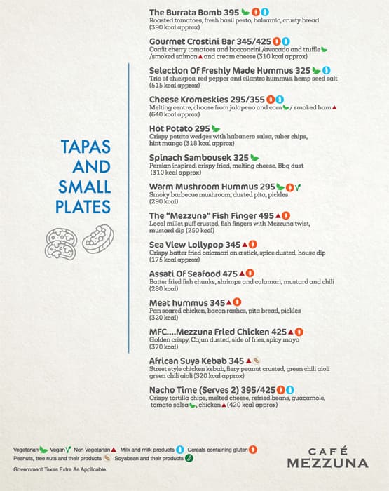 Menu at Cafe Mezzuna, Kolkata, Shop No. 401 – 402