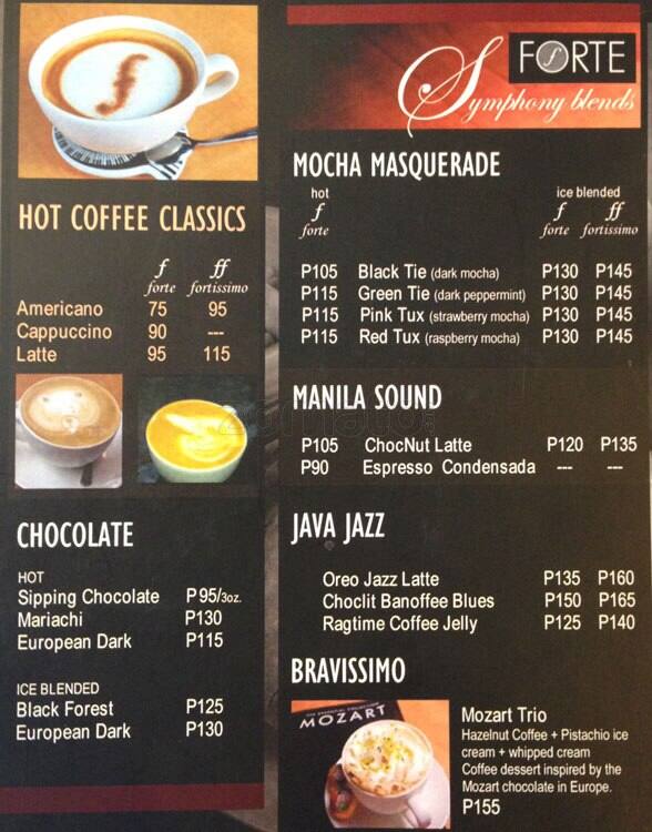 Menu at Forte Coffeehouse cafe, Quezon City