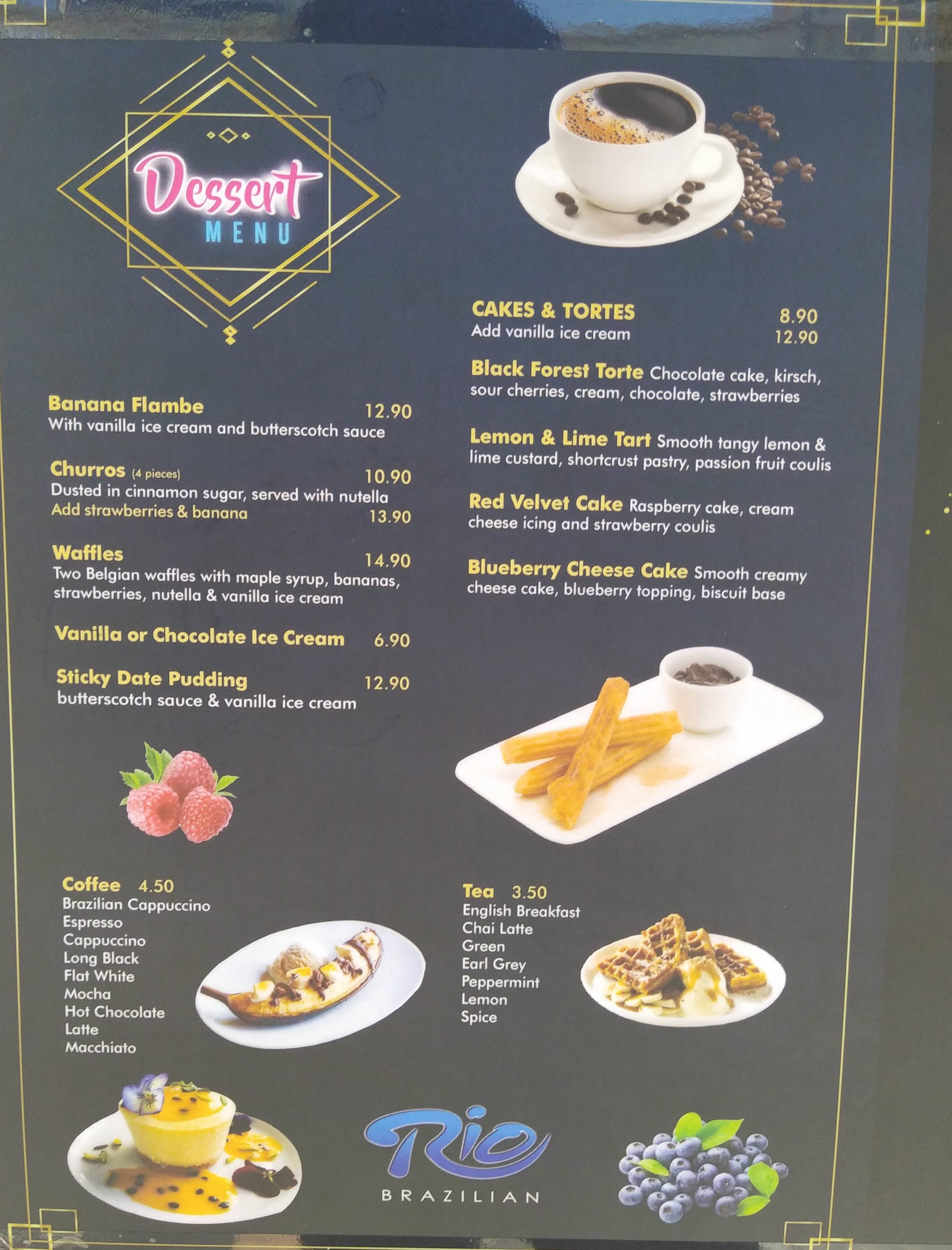 Menu at New Rios restaurant, Parramatta