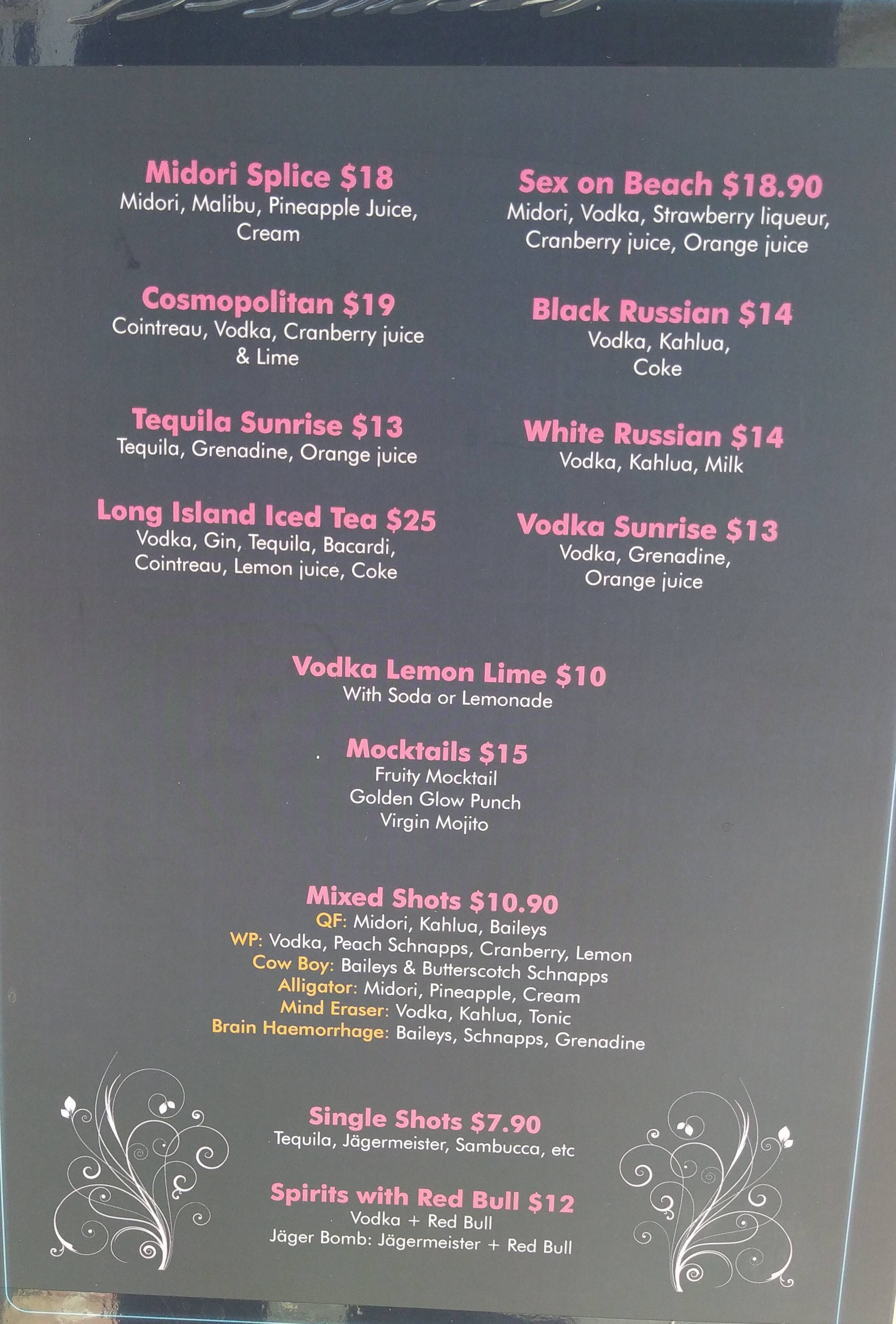 Menu at New Rios restaurant, Parramatta