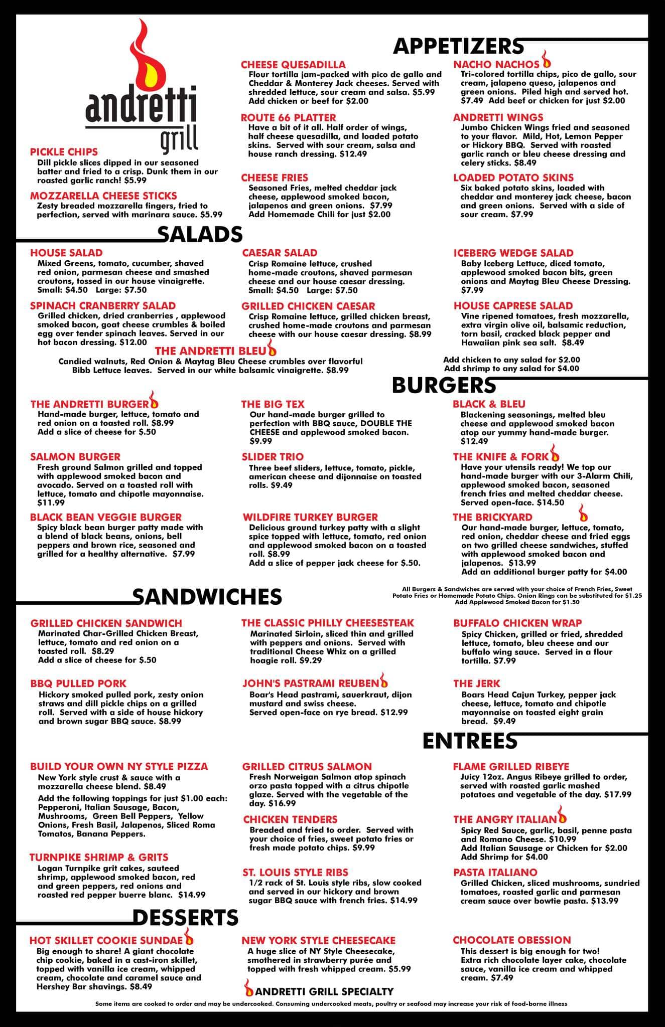 Andretti Grill Menu, Menu for Andretti Grill, Roswell, Atlanta ...
