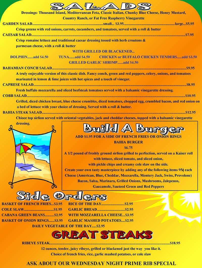 Menu at Bahia Cabana Restaurant & Bar, Fort Lauderdale