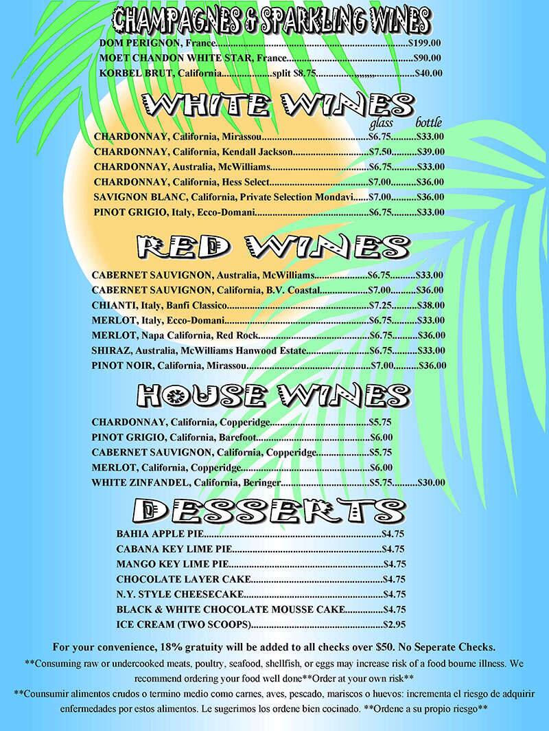 Menu at Bahia Cabana Restaurant & Bar, Fort Lauderdale